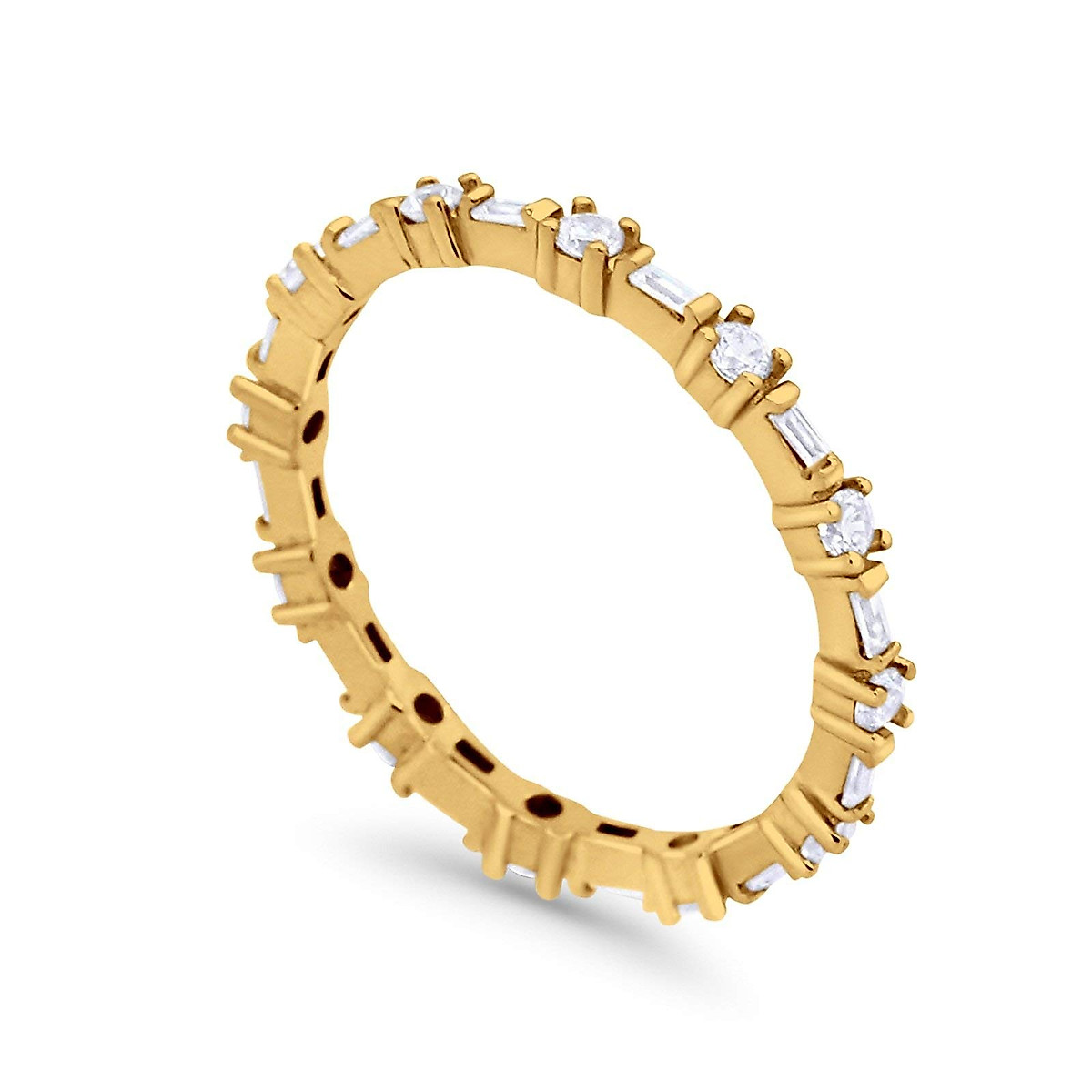 Blue Apple Co. Yellow Tone, Simulated Cubic Zirconia Size-6 Art Deco Full Eternity Wedding Band Round Baguette Round CZ 925 Sterling Silver