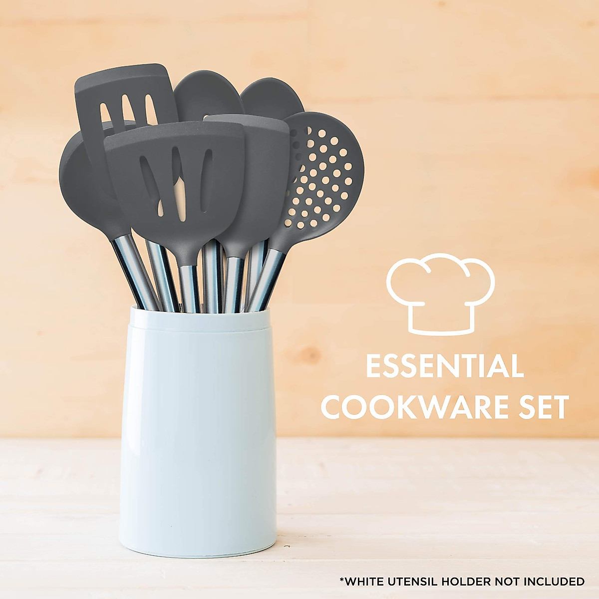 Home & Kitchen Essentials Cooking Utensils Set - Non Stick Silicone Kitchen Utensils Set - Stainless Steel Handles, Heat Resistant, BPA Free, and Dishwasher Safe (Gray, 19 Pieces)