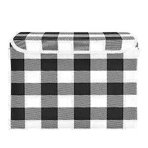 YETTASBIN Buffalo Plaid Storage Basket with Lid and Handles, Large Collapsible Fabric Storage Bins Sturdy Storage Organizer for Shelves, Closet, Bedroom, School, Office, Home Decor