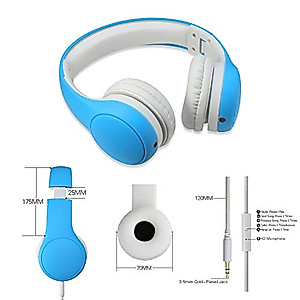 Anble Kids Headphones with Microphone Volume Limited Foldable Wired Headsets for Children - Blue