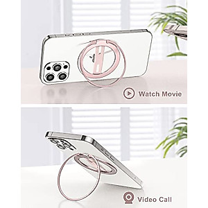 EWA Magnetic Phone Grip and Stand with Silicone Finger Strap for Magsafe, Ring Holder Adjustable Kickstand Loop, Only for iPhone 13, 12 Pro/Pro Max/Mini (MG201-RoseGold)