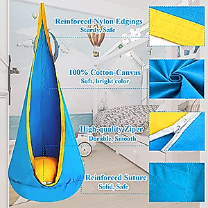 C-CHAIN Swing Pod Chair for Kids, Cotton Hammock Chair with Durable Air Cushion, Child Swing Seat Nest with Adjustable Rope, All Accessories Included (Blue)