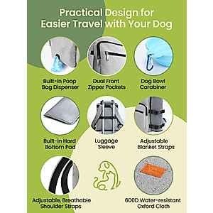 Dog Travel Bag, Airline Approved Organizer Backpack with Multi-Function Pockets, 25L Accessories Set with 2 Food Storage Containers, 2 Foldable Bowls for Weekend