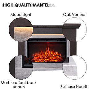 LegendFlame® Harrison Electric Fireplace with 48" Mantel Surround and Jaden 31" Insert, Espresso Oak with Light Grey Marble Finish