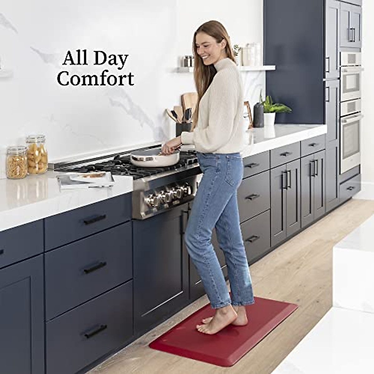 Zulay Home Large 20 x 32 Inch Anti Fatigue Floor Mat - 3/4 Inch Thick Cushioned Kitchen Mats for Standing - Comfortable Padded Floor Mats for Standing Work Desk - Memory Foam Kitchen Mat - Red