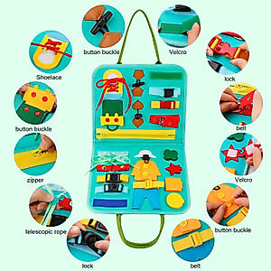 Busy Board for Toddler 1-3 Years Old - Dinosaur Montessori Sensory Toys Baby Kids Activities Travel Educational Toy Preschool Learning Fine Motor Skills Basic Dressing Skills Airplane and Car