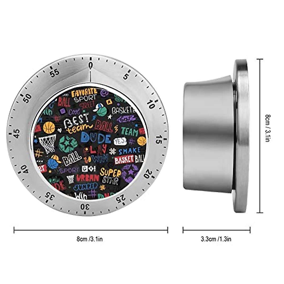 Kitchen Timer Black Basketball Classroom Timer Stainless Steel Countdown Timer with Magnetic Backing