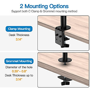 HUANUO Vertical Dual Monitor Mount, Stacked Monitor Stand for 2 Monitors with Height Adjustment Computer Monitor Arm Supports Two 17 to 32 Inch with C Clamp Each Monitor Desk Mount Hold up to 17.6lbs