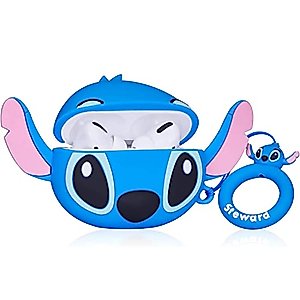Cute Stitch Case for Airpod Pro/Pro 2 Gen Cases 2022, Funny 3D Cartoon Kawaii Air pods Pro Silicone Cases Stitch Design for Apple AirPods Pro with Keychain for Boys Girls Kids Teen, Blue Stitch