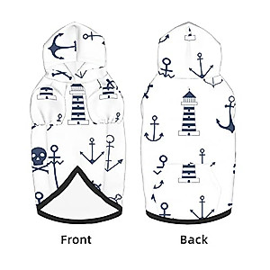 Large Dog Hoodie Navy-Nautical-Symbols Pet Clothes Sweater with Hat Soft Cat Outfit Coat Medium