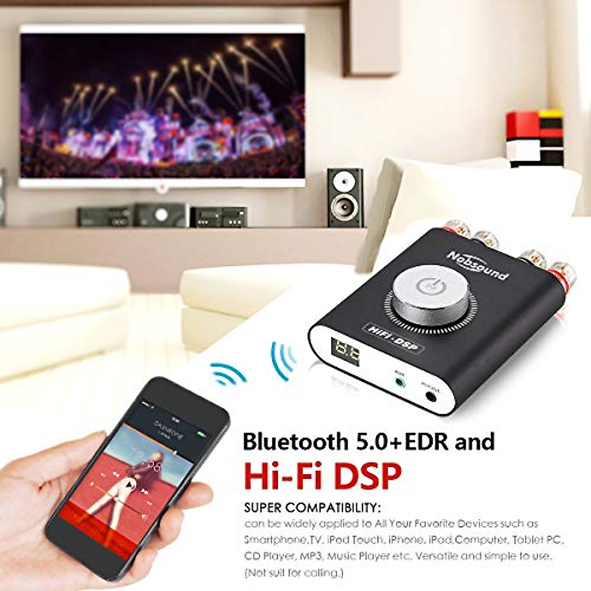 Nobsound NS-20G 200W Mini Bluetooth 5.0 Power Amplifier 2.0 Channel Wireless Receiver Hi-Fi DSP Stereo Headphone Audio Amp LED Display
