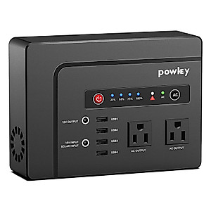Powkey Portable Power Station 200W, 146Wh Portable Solar Generator Battery Pack with 2 Pure Sine Wave AC Outlets/4 USB A/1 DC Port, Lithium Battery Backup Power Supply for Camping Travel Outdoor Home