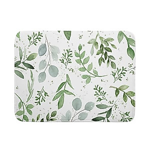 Green Leaves Dish Drying Mat 18x24 inch Microfiber Spring Leaf Dish Drainer Mat with Hanging Loop Absorbent Watercolor Plant Dish Draining Mats Reversible Leaves Drying Pad for Kitchen Counter Sink