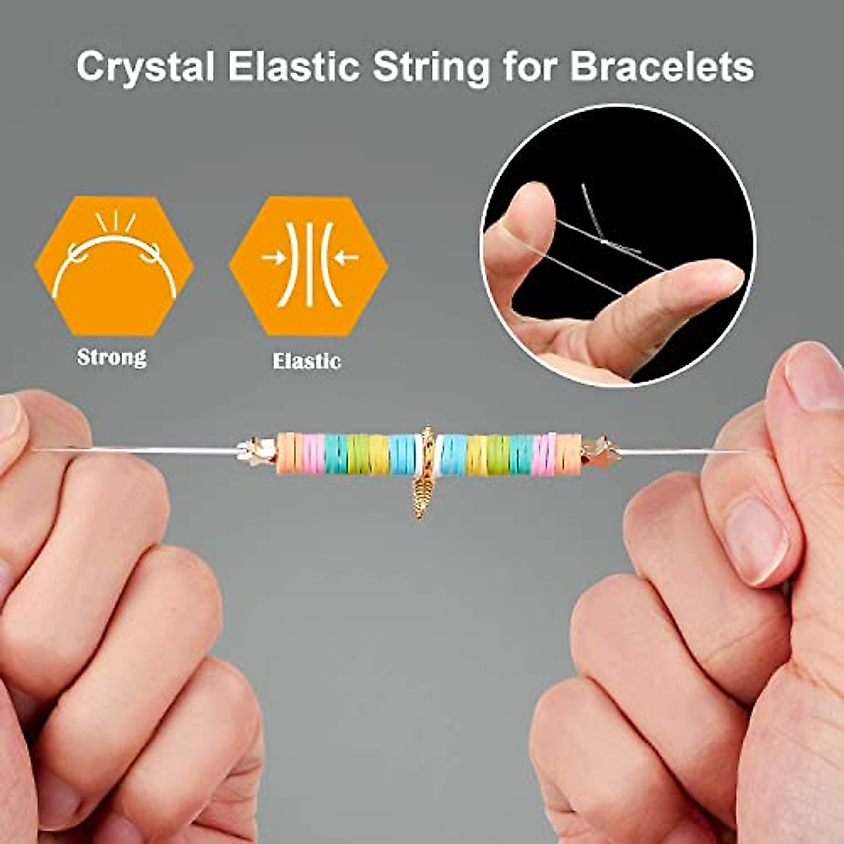 QBJAYTY Bracelet String, 0.8mm Elastic String for Clay Beads, 100M Clear Elastic Stretchy Bracelet String for Jewelry Making, Elastic Beads Beading String Cord (White)