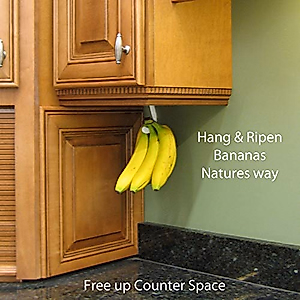 Gadjit Banana Hook Hanger Under Cabinet Hook Ripens Bananas with Less Bruises, Folds Up Out of Sight When Not in Use, Self-Adhesive + Pre-drilled Screw Holes (Plastic w/Chrome Finish)