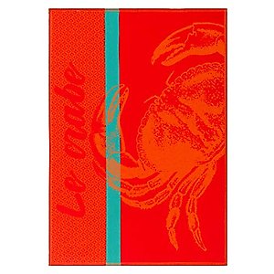 Coucke French Cotton Jacquard Towel, Crabe (Crab) Rouge, 20-Inches by 30-Inches, Red