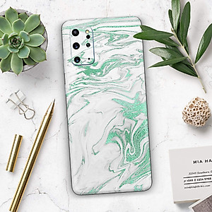 DesignSkinz Mint Marble & Digital Gold Foil V8 Protective Vinyl Decal Wrap Skin Cover Compatible with The Samsung Galaxy S20 (Screen Trim & Back Glass Skin)