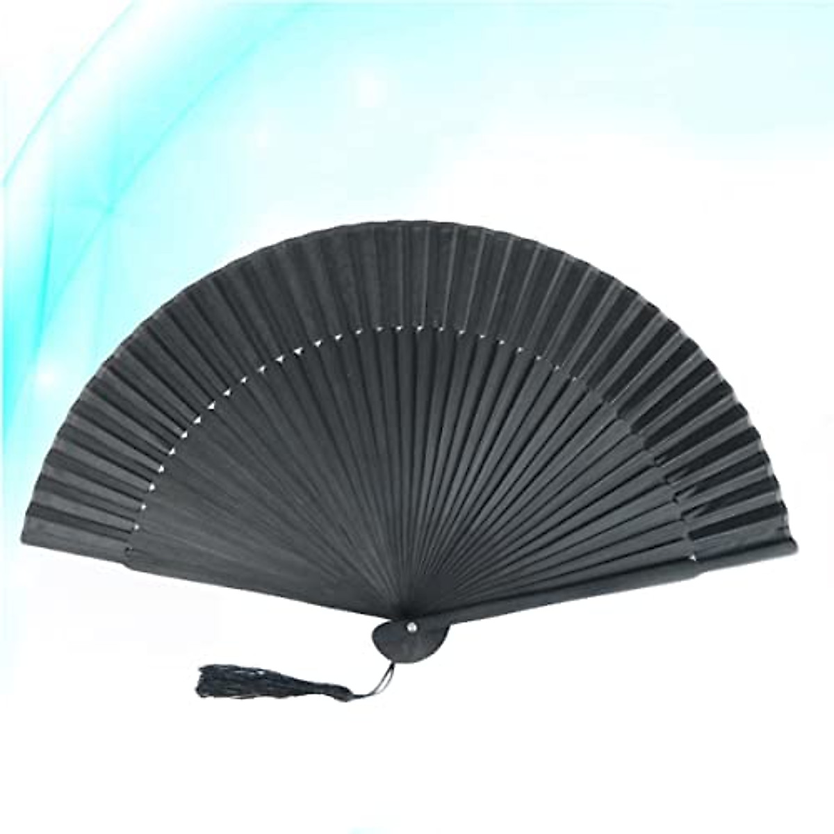 1pc Folding Large Fan: Wedding Fashion Tassel Chinese Fan, Men Picnic, Retro Style Handmade Outdoor Bone Fabric Tassels Foldable Handheld Part, Summer Dance Party Women Bag Fans fan ( Color : Black ,