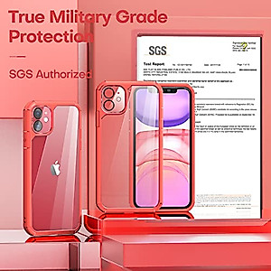 TAURI [5 in 1 Defender Designed for iPhone 11 Case, Anti-Yellowing with 2 Pack Tempered Glass Screen Protector + 2 Pack Camera Lens Protector Slim Cover for iPhone 11 6.1 inch-Red