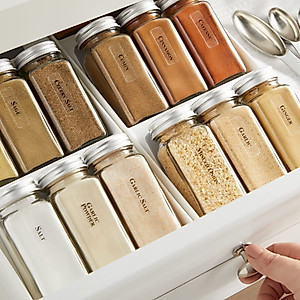 Talented Kitchen 14 Pack Glass Spice Jars with 269 Spice Labels, Empty Square Spice Bottles Containers 4 oz with Pour/Sift Shaker Lid, Spice Organization and Storage (Water Resistant)