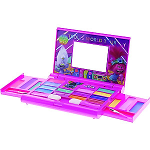 Townley Girl Super Sparkly Lip Compact Cosmetic Set for Girls, 22 Lip glosses, 4 blushes in Mirrored Case (Trolls)