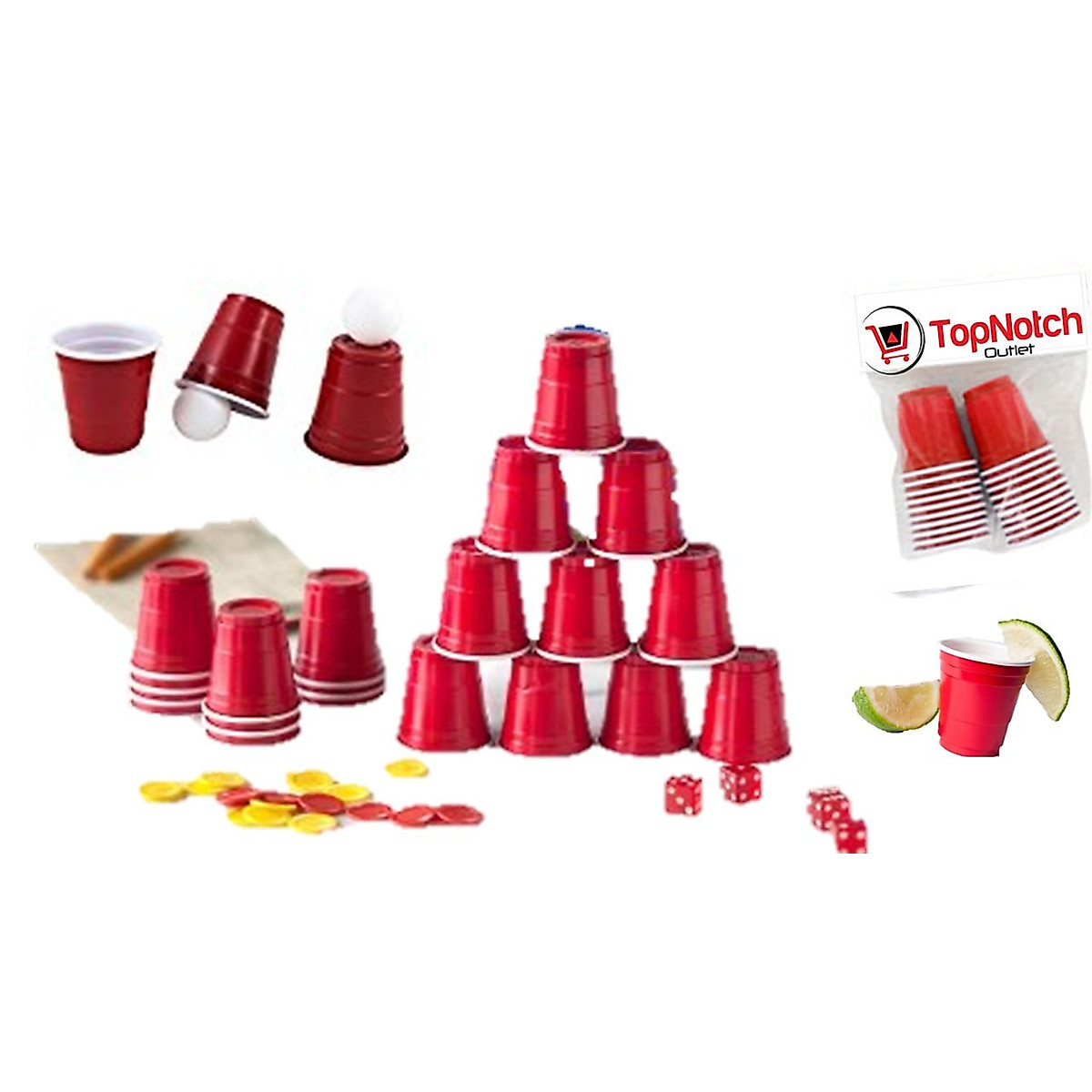 TopNotch Merchants Beer Pong - Mini Red Cups (40) - Take This Beer Pong Challenge (6) Beer Pong Balls - Beer Pongs Cup