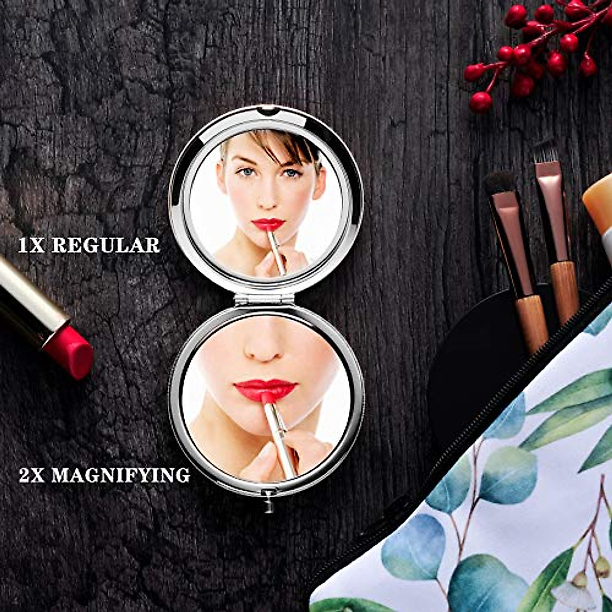 Simple Plus+ Sister Gifts from for silver Compact Mirror,gifts brother,bridesmaid wedding day,2.6 inch Round Folding Handheld 2-Sided Mirror 1x/2x Magnification Mirror. (01)