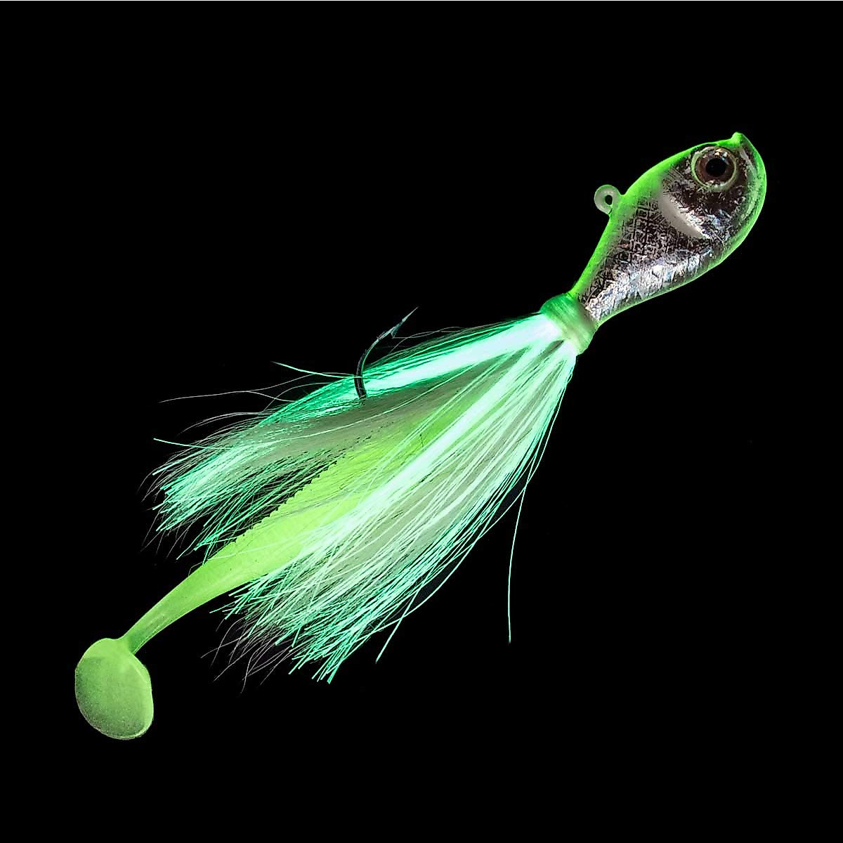 Charlie's Worms Jiggin' Dipper Holographic Bucktail Fishing Lure Jigs 3/8oz - 8oz for Saltwater Freshwater Bass Fishing (Glow, 1/2 oz.)