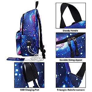 Peicees Upgraded Galaxy School Backpack with USB Charging Port Waterproof Bookbag Daypack Rucksack