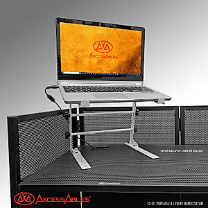 AxcessAbles Portable DJ Facade Booth with Black and White Lighting Scrims, Carry Cases | Standing DJ Table - 40" x 20" | DJ Controller Stand | Recording Mixer Stand| DJ Booth (ES-01)