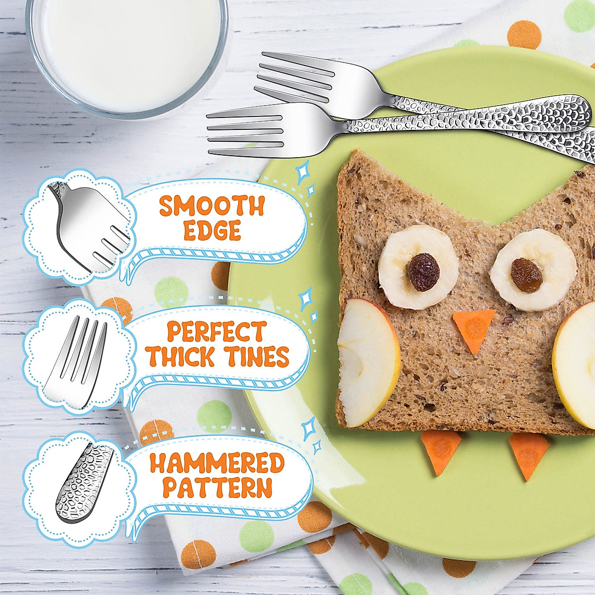 LIANYU 12 Pieces Children Stainless Steel Fork, Cute Kids Toddler Forks, Children Silverware Flatware Set, Kids Children Cutlery Set, Small Kid Utensil for Self Feeding, Mini Salad Fork