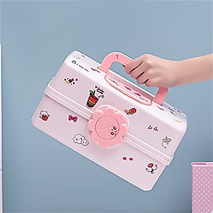 Hair Accessories Storage Box for Girls Hair Supplies Craft Organizers and Storage Plastic Box with 3-Tier Fold Tray and Handle,Portable Lockable Container for Arts Crafts Cosmetic Sewing Toy