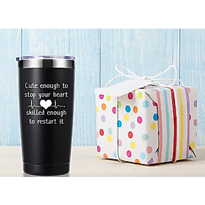 Cute Enough to Stop Your Heart Skilled Enough to Restart It 20 OZ Tumbler.Appreciation Doctor Nurse Gifts.Birthday,Christmas,Medical Nursing Graduation Gifts for Medical Worker Travel Mug(Black)