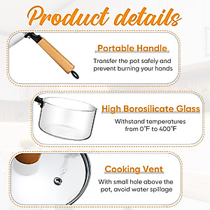 Baderke Small Glass Pot for Cooking with Steamer Lid Brush Spoon Set Glass Cooking Pan for Pasta, Soup, Vegetable, Gravies, Vegetable and More(Style 1)