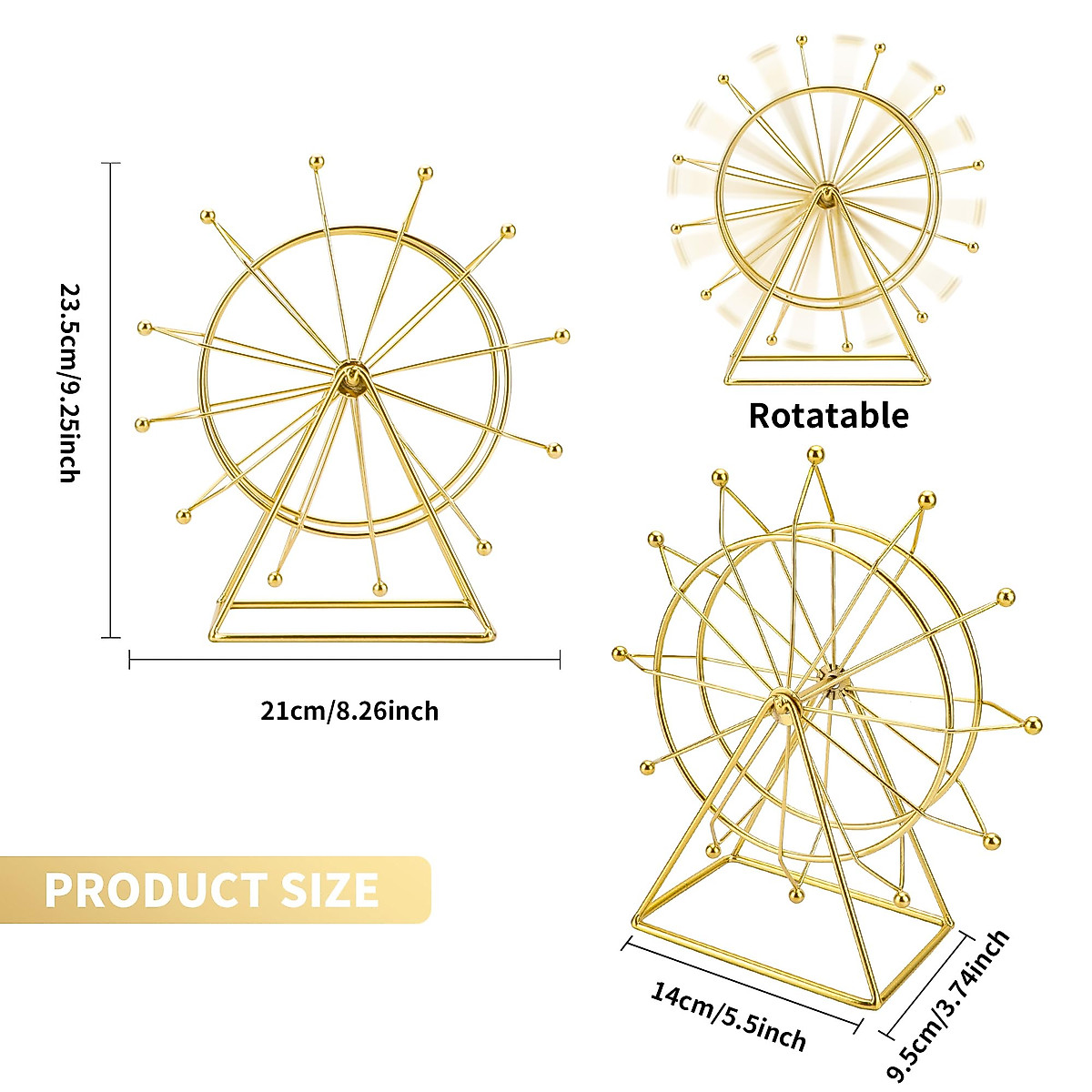 MATUFF Gold Ferris Wheel Decorations for Office Bookshelf Decor, Home Decor Living Room Shelf- Spinning Ferris Wheel for Gift Birthday Thanksgiving Valentine's Day