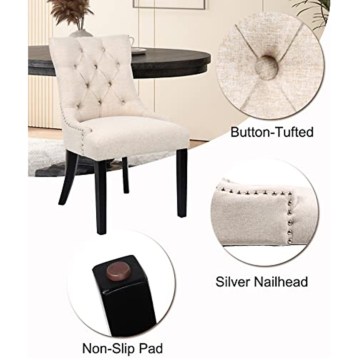 Dining Room Chairs Set of 2 Button-Tufted Parsons Accent Armless Modern Fabric Upholstered Padded Side Chairs with Sturdy Wood Legs for Restaurant Office Lobby Lounge Living Room, Beige