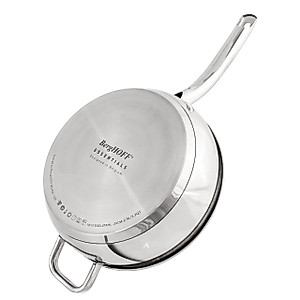 Berghoff Belly Shape 18/10 Stainless Steel 9.5 Inches Deep Skillet 3.2qt., Glass Lid, Fast, Evenly Heat, Induction Cooktop Ready