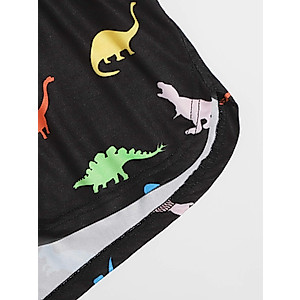 Floerns Women's Cute Dinosaur Print Elastic Drawstring Running Shorts Black S