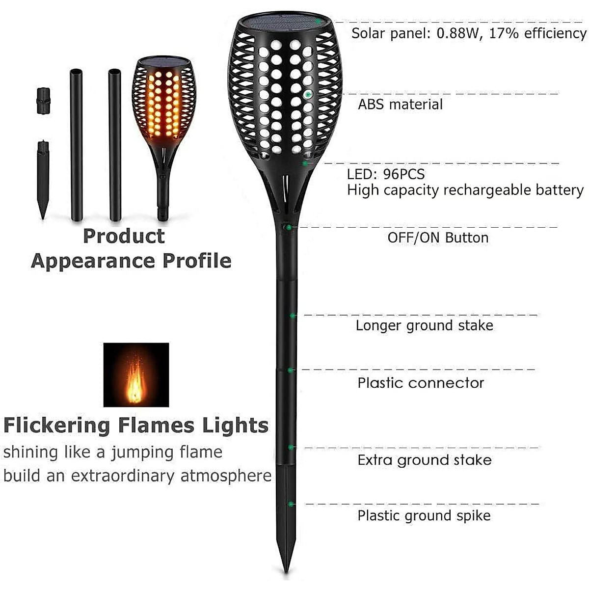 TomCare Solar Outdoor Lights 43" Higher & Larger Flickering Flames 96 LED Solar Torch Lights Outdoor Waterproof Solar Powered Garden Lights Decorative Landscape Lights for Yard Patio Christmas, 4 Pack