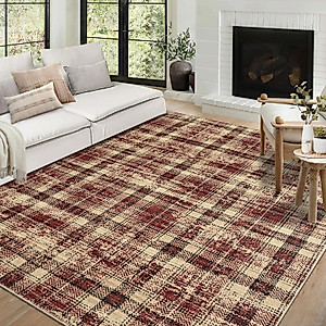 Zacoo Washable Rug 8x10 Rug for Living Room Modern Tartan Rug Plaid Area Rug Soft Area Rugs for Bedroom Aesthetic Non Slip Throw Rugs for Dining Room Nursery Rug Red 8'x10'