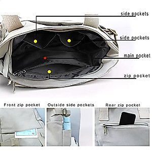 Women Canvas Tote Bag Large With Zippered Closure School ToTe Beach Work Travel Shoulder Bags (Beige)