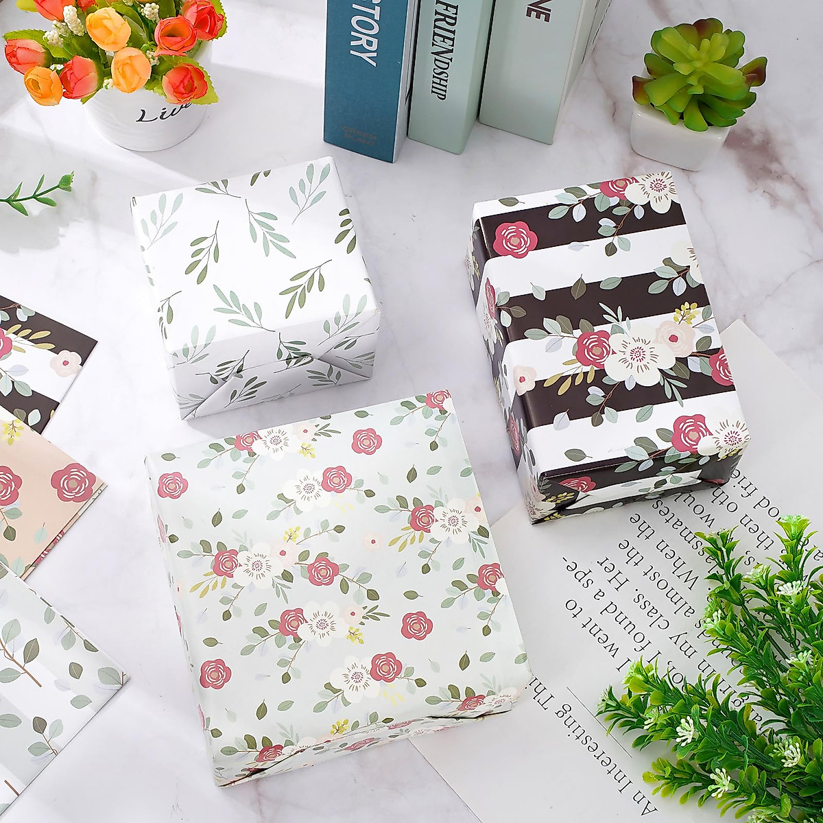 AnyDesign 12 Sheet Eucalyptus Leaves Wrapping Paper Watercolor Greenery Floral Gift Wrap Paper Folded Flat Green Leaves Art Paper for Wedding Birthday Party DIY Crafts Gift Wrapping, 19.7 x 27.6 Inch