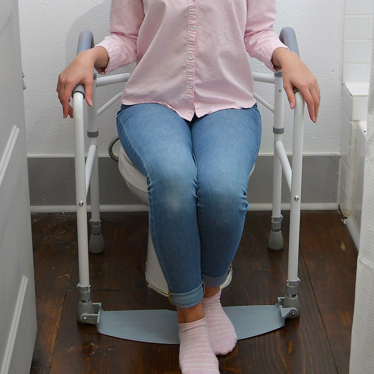 RMS Toilet Safety Frame & Rail - Folding & Portable Bathroom Toilet Safety Rails - Handrail Toilet Bars with Adjustable Height (White)