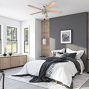 Honeywell Ceiling Fans Bonterra, 52 Inch Contemporary Indoor LED Ceiling Fan with Light and Remote Control, Dual Finish Blades, Reversible Motor - Model 50610-01 (Brushed Nickel)