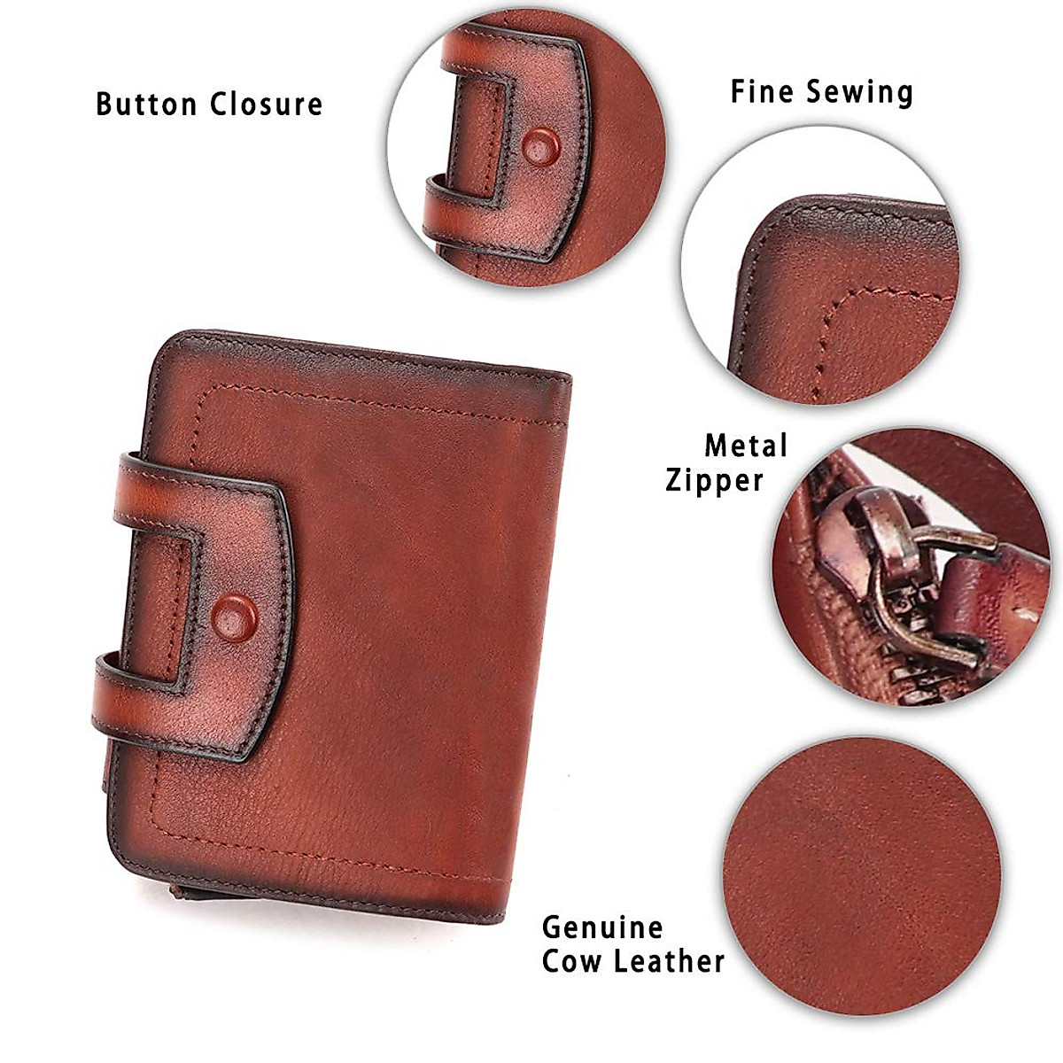 Genuine Leather Short Wallets for Women RFID Blocking Vintage Handmade Soft Purse Small Clutch Money Clip (Coffee)