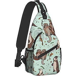 Sea Otter Unisex Sling Backpack Crossbody Shoulder Bags for Men Women Lightweight Daypacks Casual Chest Bag with Adjustable Strap for Walking Biking Hiking Travel Sport Gym