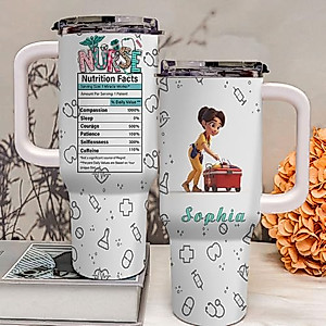 Personalized Nurse Tumbler 40oz -disaster response-Custom Name Insulated Travel Mug with Handle & Straw, Gift for Nurses, Medical Workers, Appreciation, Mother's Day wLOVcg