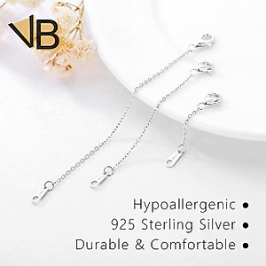 Sterling Silver Necklace Extenders for Women Necklace Extender Silver Chain Extension Bracelet Extender Sterling Silver Chain Extenders for Necklaces 3 Piece Set（1, 2, 3 inch）