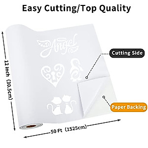 Huaxing Matte White Permanent Vinyl for Cricut, 12" x 50FT Permanent Adhesive Vinyl Roll for Cricut, Silhouette, Cameo Cutters, Signs, Craft Die Cutters