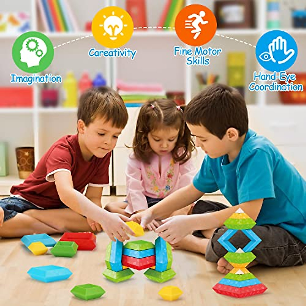 Montessori Toys for 2 3 4 5 Year Old Boy Girl, 30 Pcs Pyramid Stacking Building Blocks for Toddlers 1-3 Age 1-2 2-4 Kids STEM Stackable Sensory Educational Toy Fine Motor Classroom Manipulative Gift